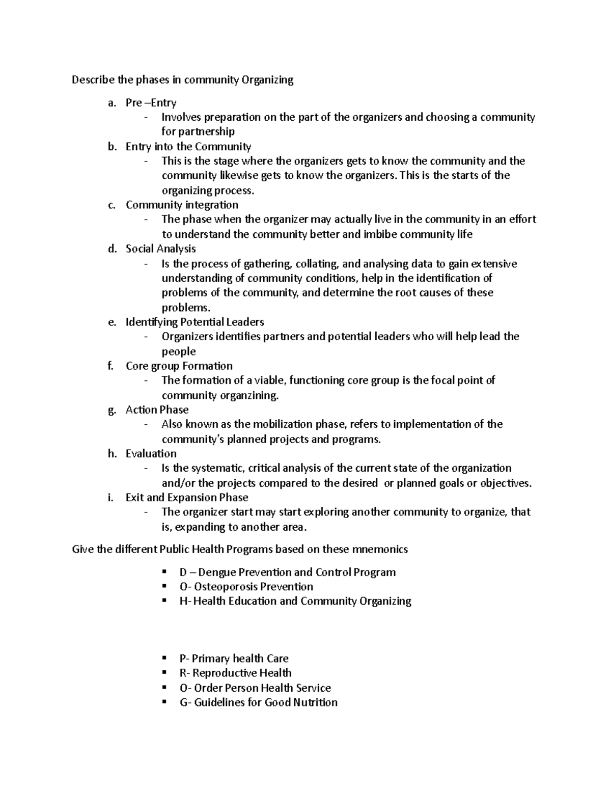 Community Health Nursing 1 - Describe the phases in community ...