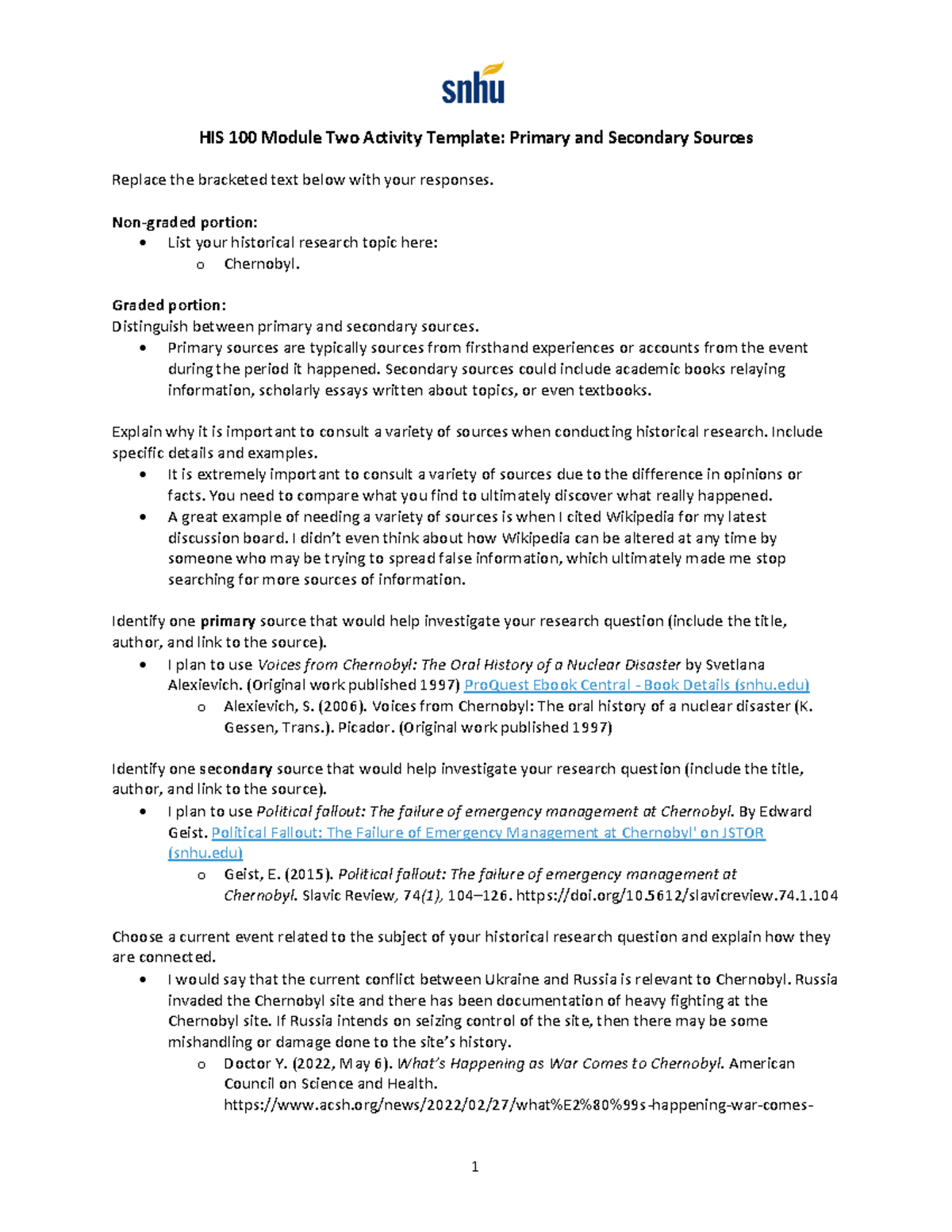HIS 100 Module Two Activity Sources Submission - 1 HIS 100 Module Two ...
