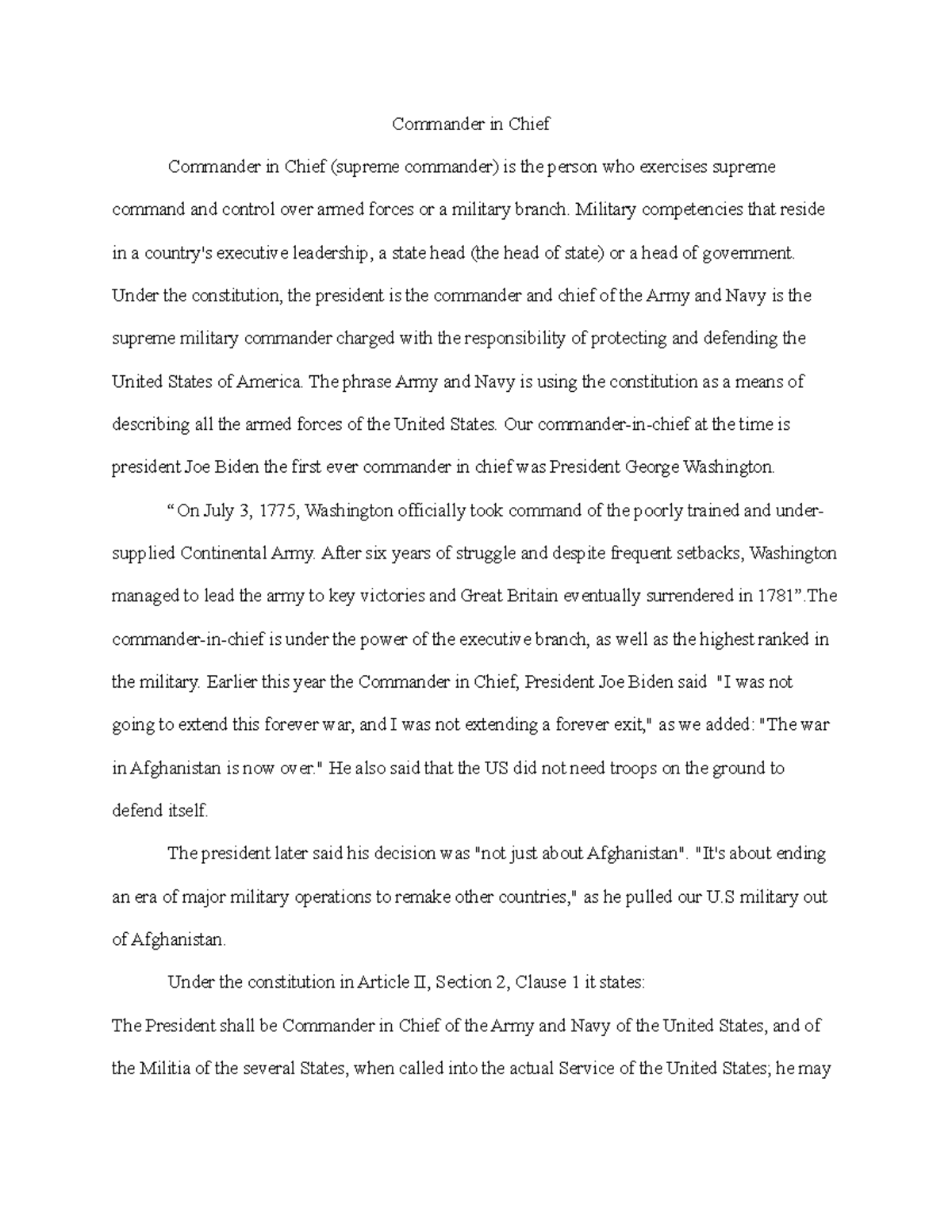 Commander in Chief notes - Commander in Chief Commander in Chief ...