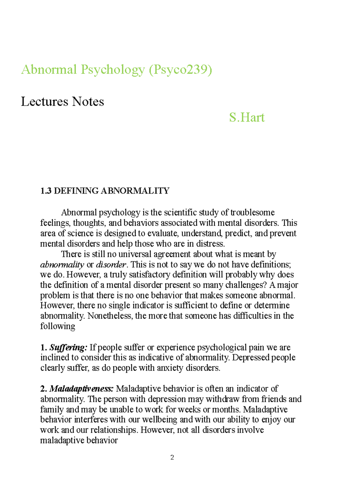 Abnormal Psychology (Psyco239) - Abnormal Psychology (Psyco239 ...
