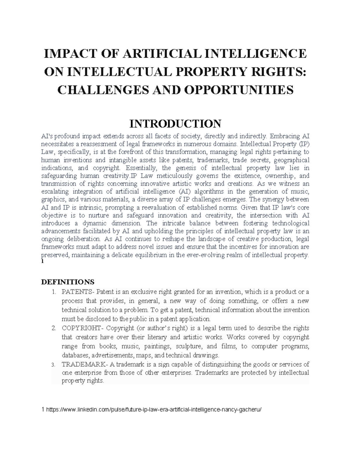 Impact of Artificial Intelligence on Intellectual Property Rights ...
