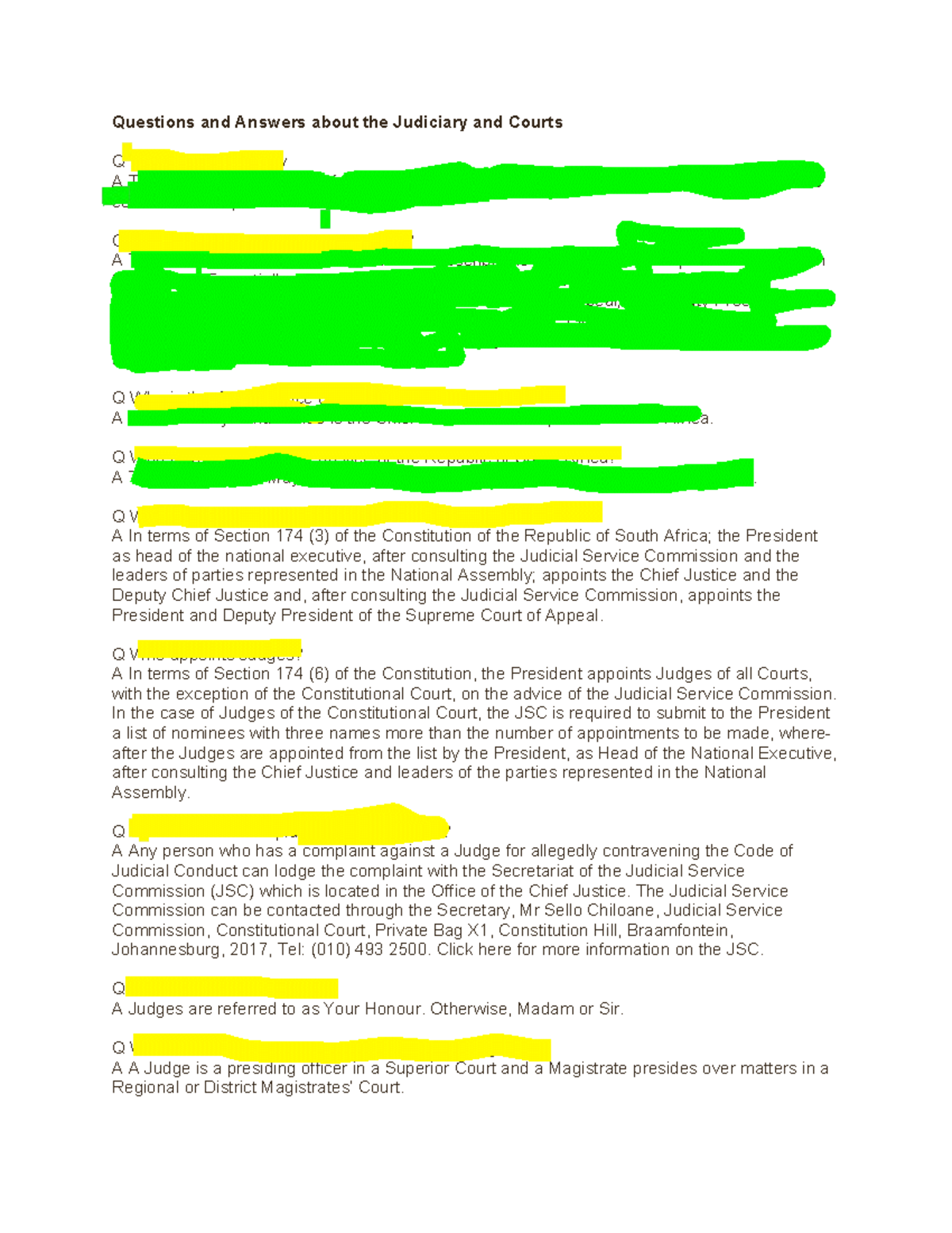 Questions and Answers about the Judiciary and Courts - Q What / Who are ...