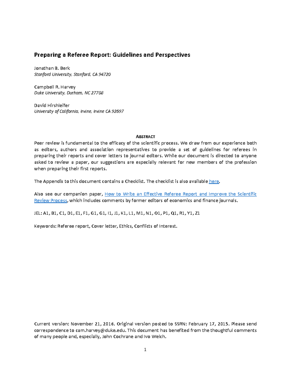 Preparing a Referee Report Guidelines and Perspectives - Berk Stanford ...