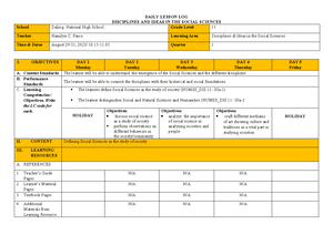 DLL DISS WEEK 4 - DLP - DAILY LESSON LOG DISCIPLINES AND IDEAS IN THE ...