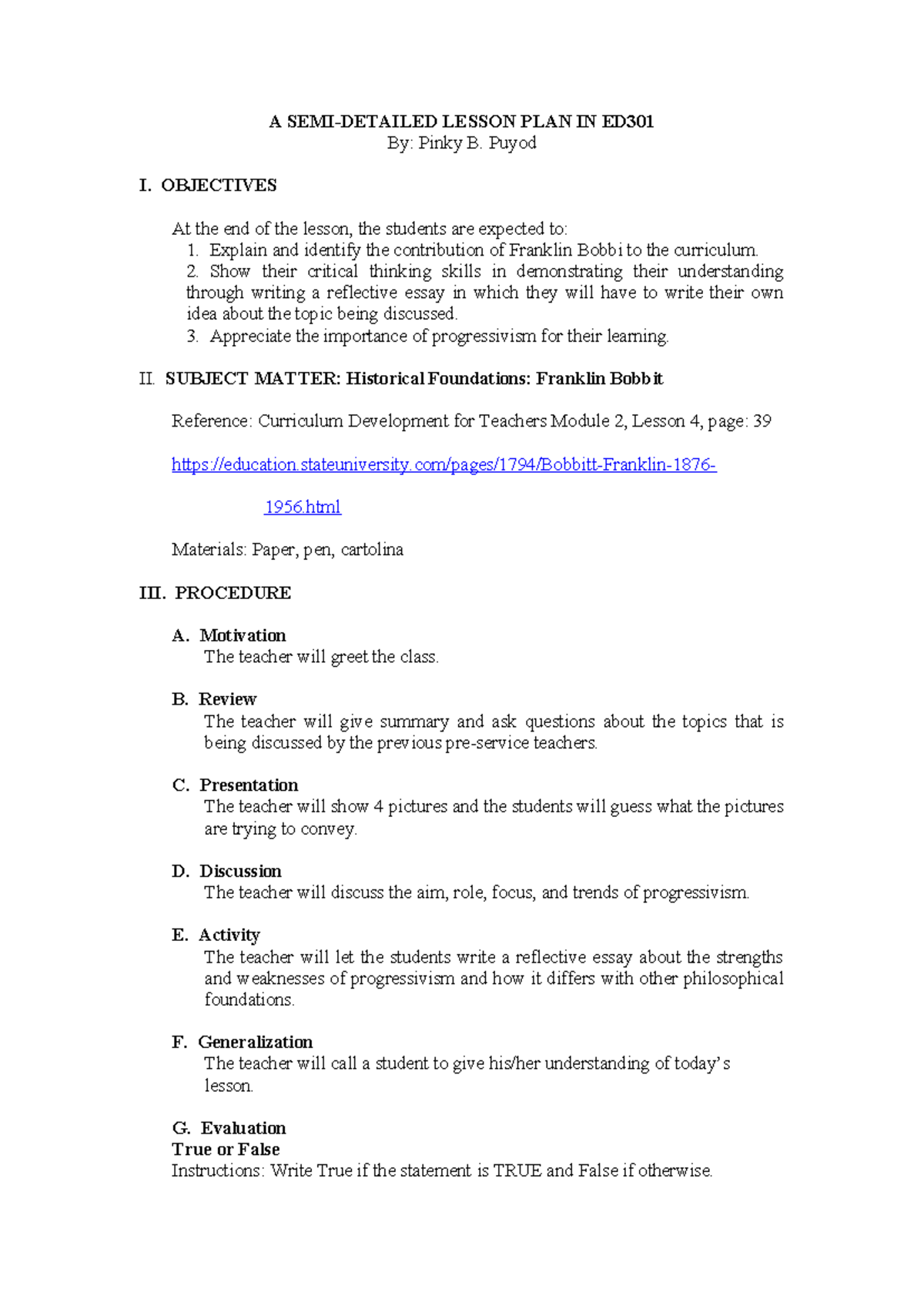 Semi detailed pinky raltz - A SEMI-DETAILED LESSON PLAN IN ED By: Pinky ...