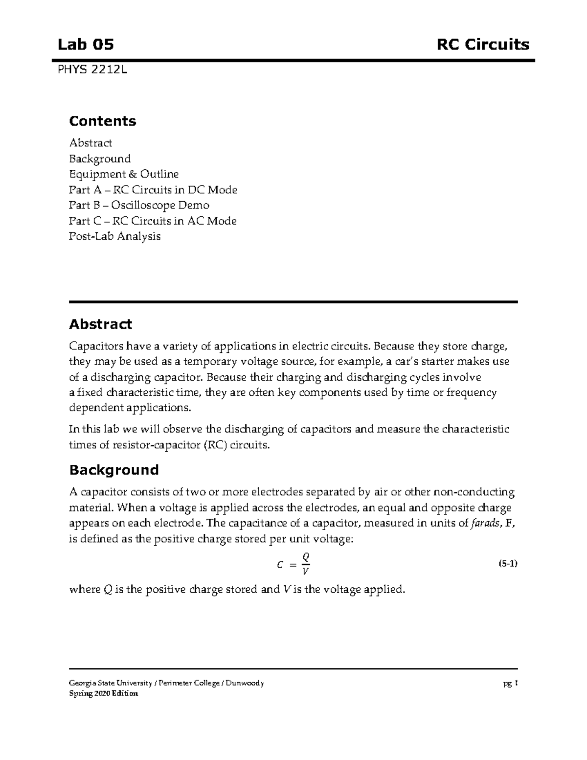Lab 05 RC Circuits and their applications - Computer science - Studocu