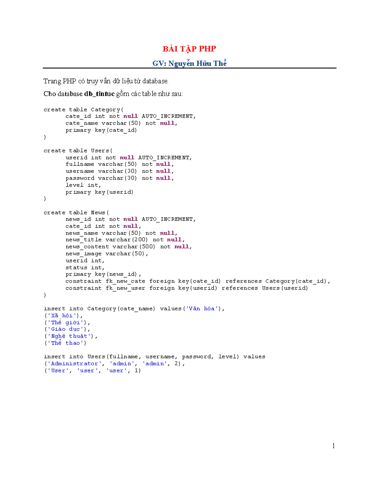 Bài tập PHP-Nguyễn Hữu Thế 894143 - BÀI TẬP PHP GV: Nguyễn Hữu Thể ...
