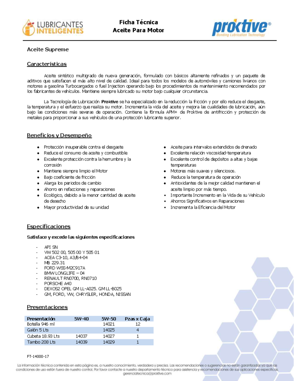 Ficha Técnica Aceite de Motor - FT-14000- Ficha Técnica Aceite Para ...