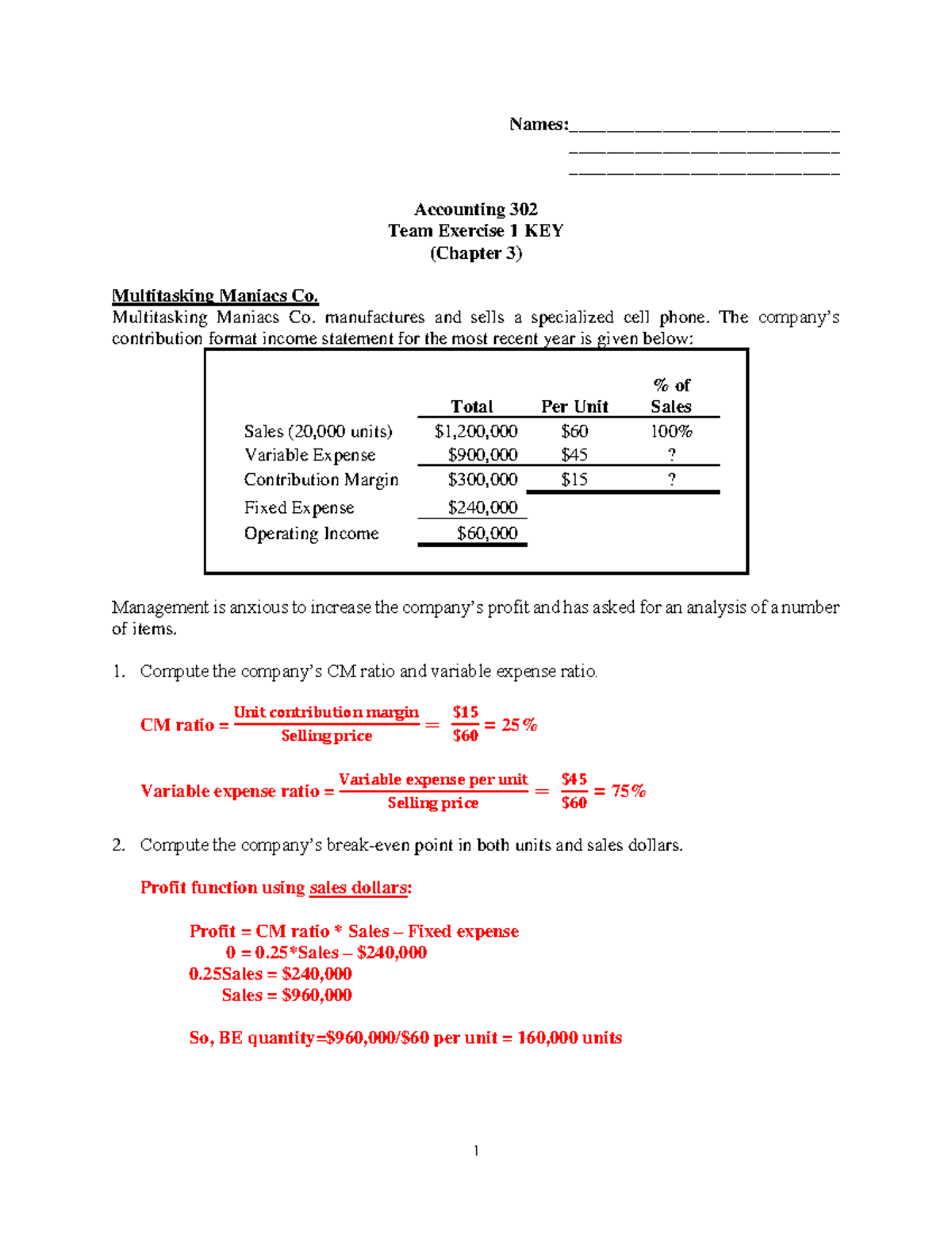 Team Exercise 1 Key (Chapter 3) - 1 Names:_____________________________ - Studocu