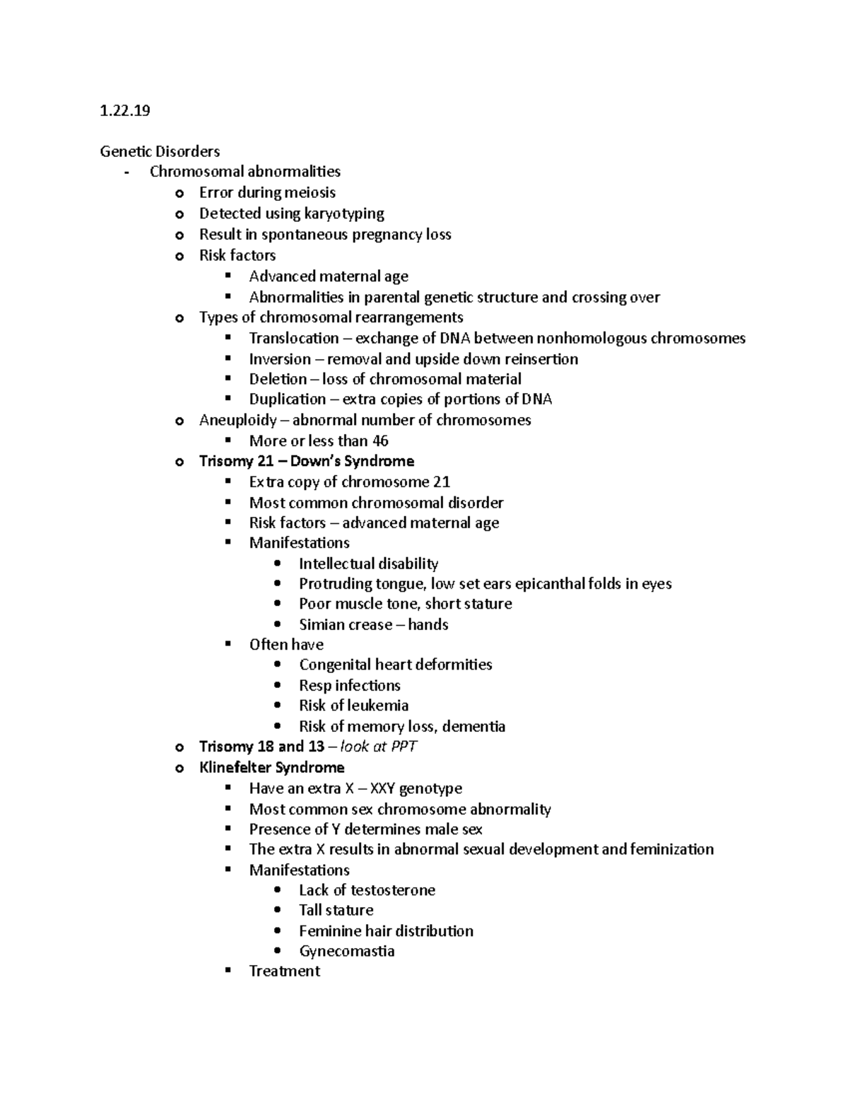 1 - Lecture notes Lecture 4 - 1. Genetic Disorders - Chromosomal ...