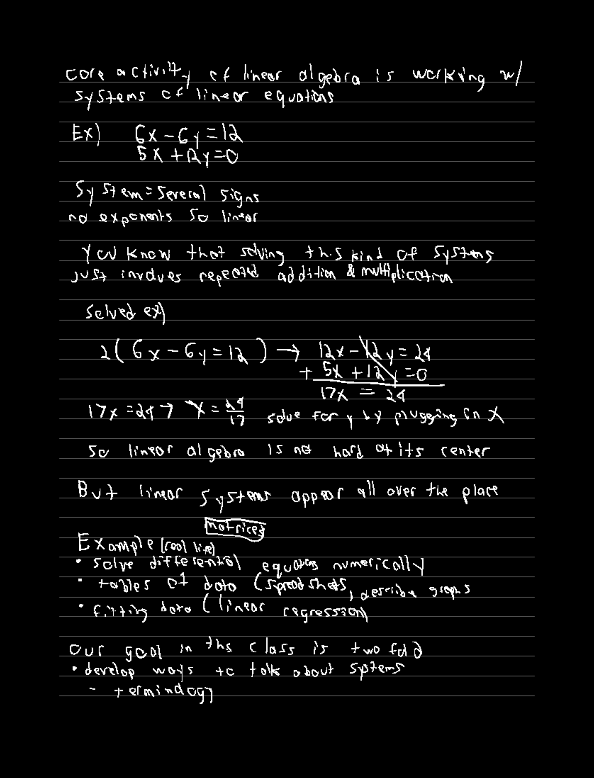 Math 235 (Linear Algebra) section 1 - core activity of linear algebra ...