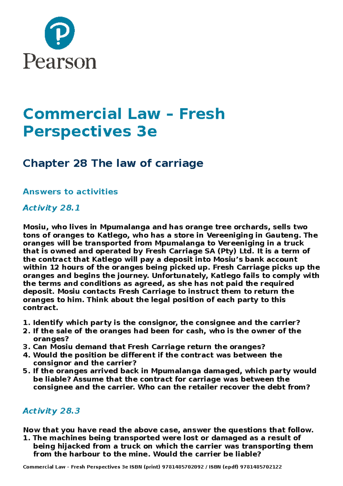 Chapter 28 The law of carriage - Commercial Law – Fresh Perspectives 3e ...