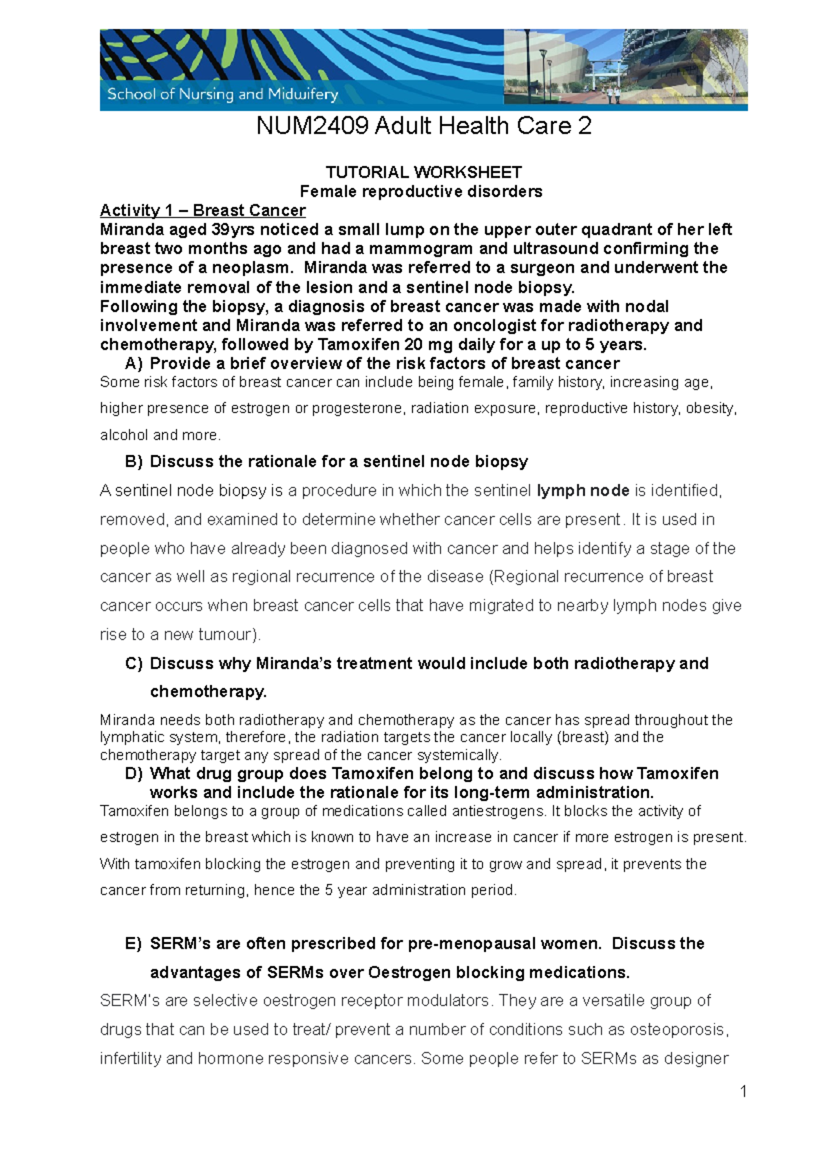 WK 1 worksheet - TUTORIAL WORKSHEET Female reproductive disorders ...