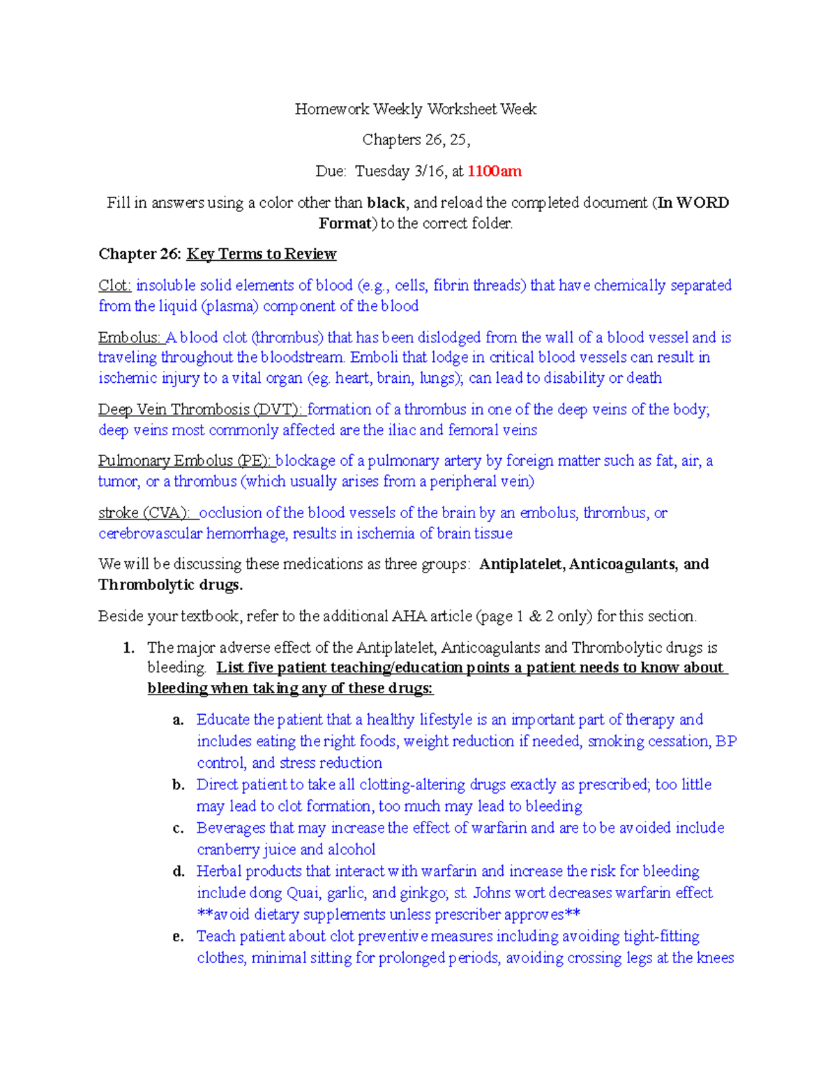 Homework Weekly Student Worksheet 10Week - Homework Weekly Worksheet ...