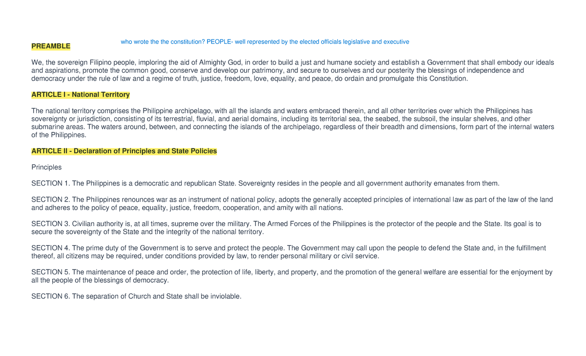 1987 Constitution OF THE Philippine Codal - PREAMBLE We, the sovereign ...