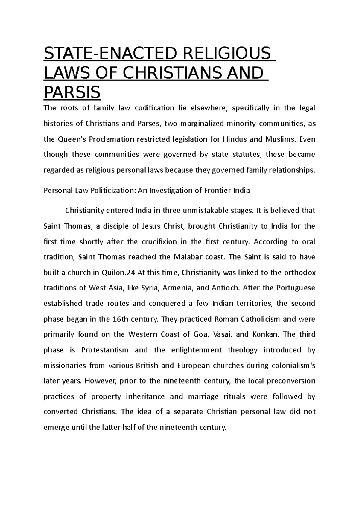 State- Enacted Religious LAWS OF Christians AND Parsis - STATE-ENACTED ...