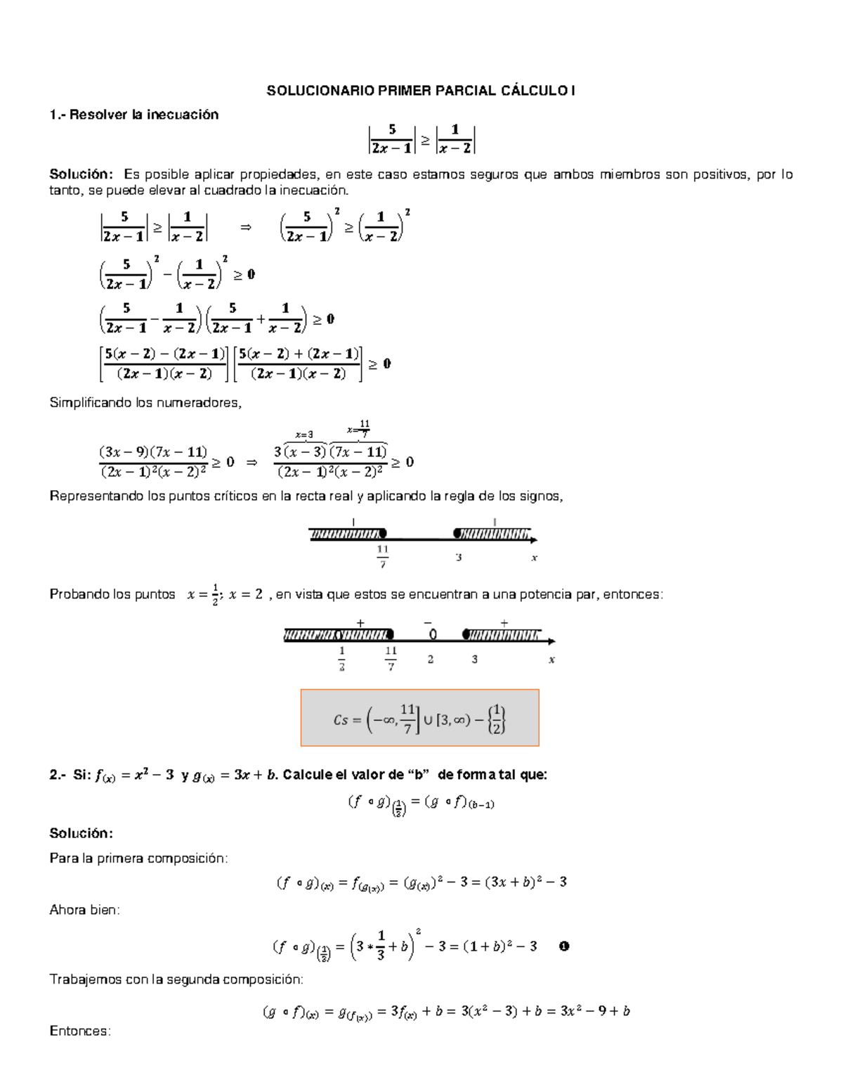 Soluciones Primer Parcial Calculo I - SOLUCIONARIO PRIMER PARCIAL CÁLCULO I 1.- Resolver la ...