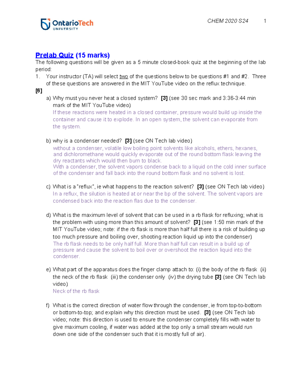 Pre Lab Quiz Prep Lab 4 Synthesis Of Phenacetin Prelab Quiz 15 Marks