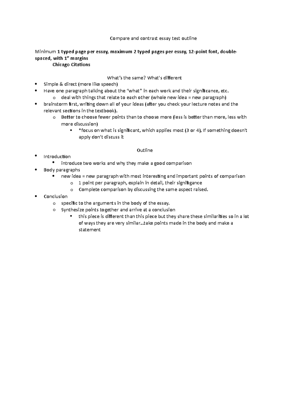 Compare and contrast essay test outline copy - Compare and contrast ...