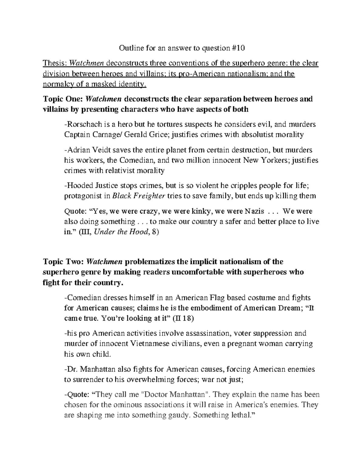 Outline for Watchmen - Alan Moore - Outline for an answer to question ...