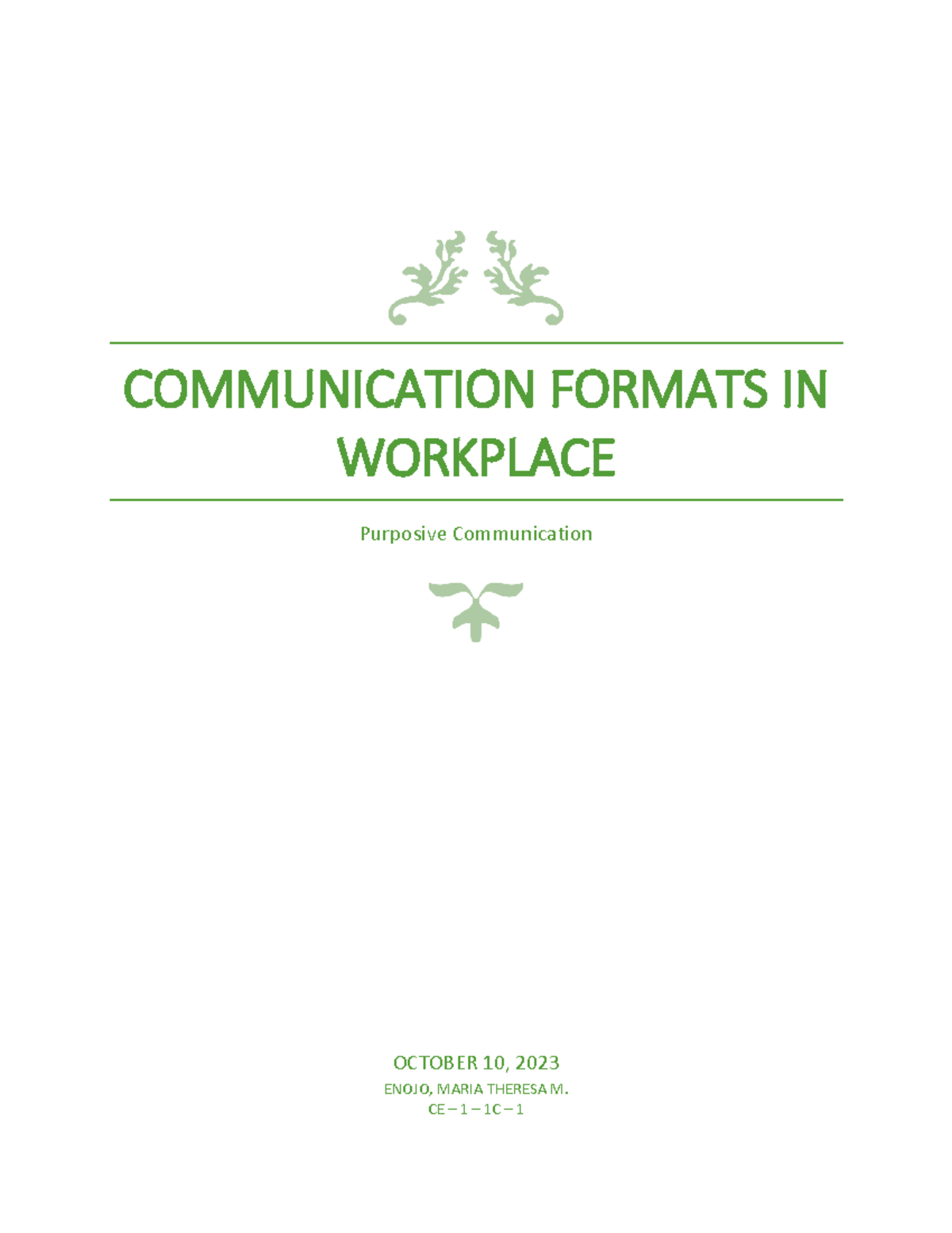 Communication Formats in Workplace - COMMUNICATION FORMATS IN WORKPLACE ...