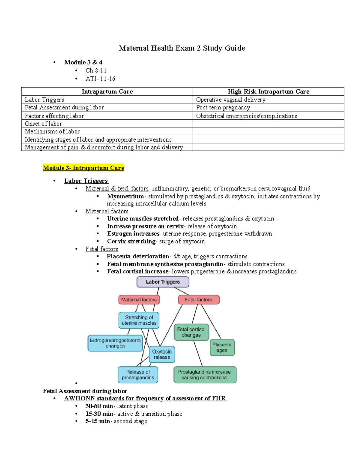 335 Exam 2 Study Guide - Maternal Health Exam 2 Study Guide Module 3 ...