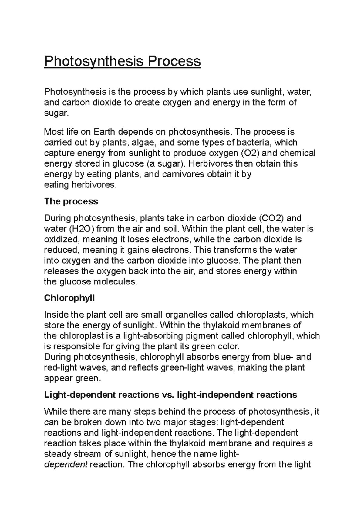 Photosynthesis Process - Photosynthesis Process Photosynthesis is the ...