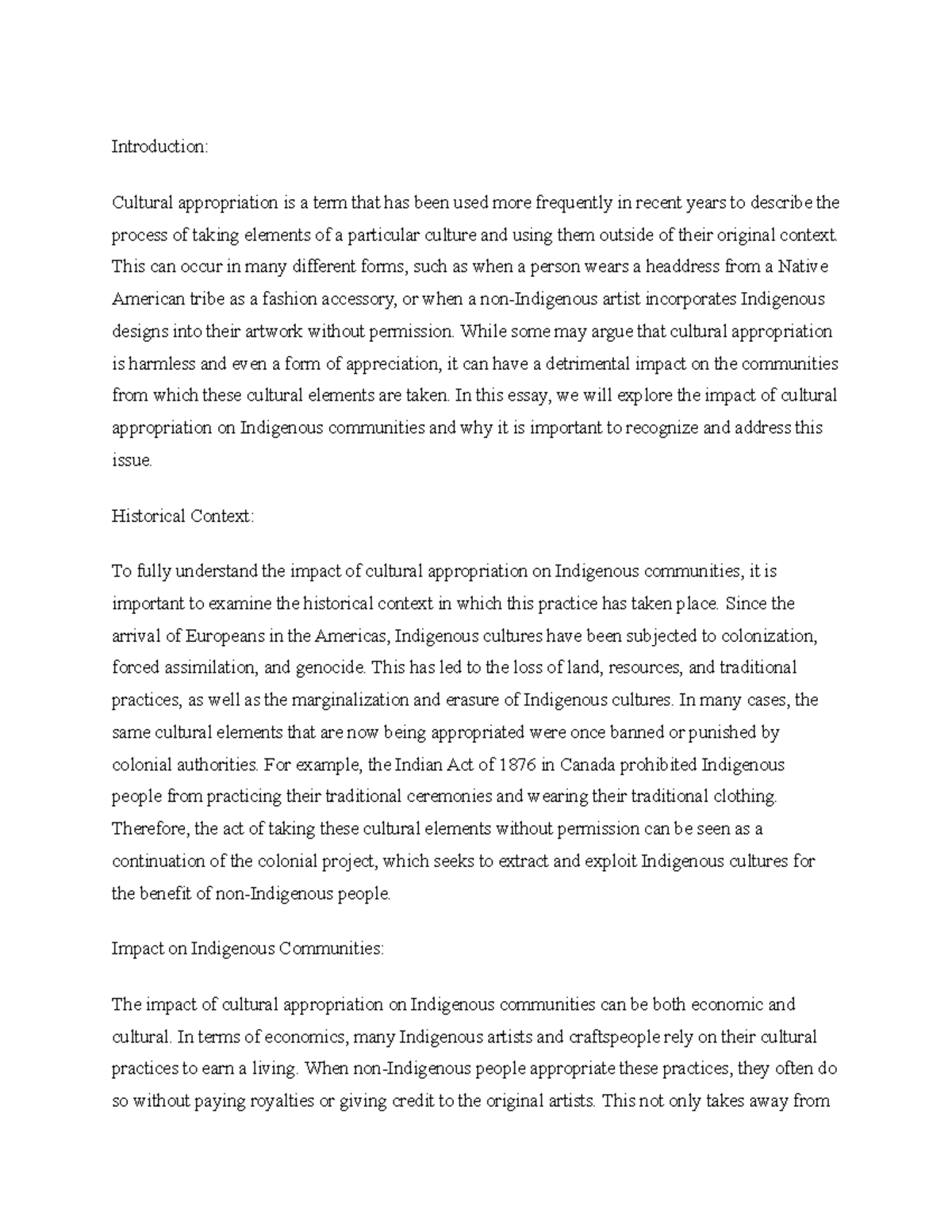 Title The Impact of Cultural Appropriation on Indigenous Communities ...