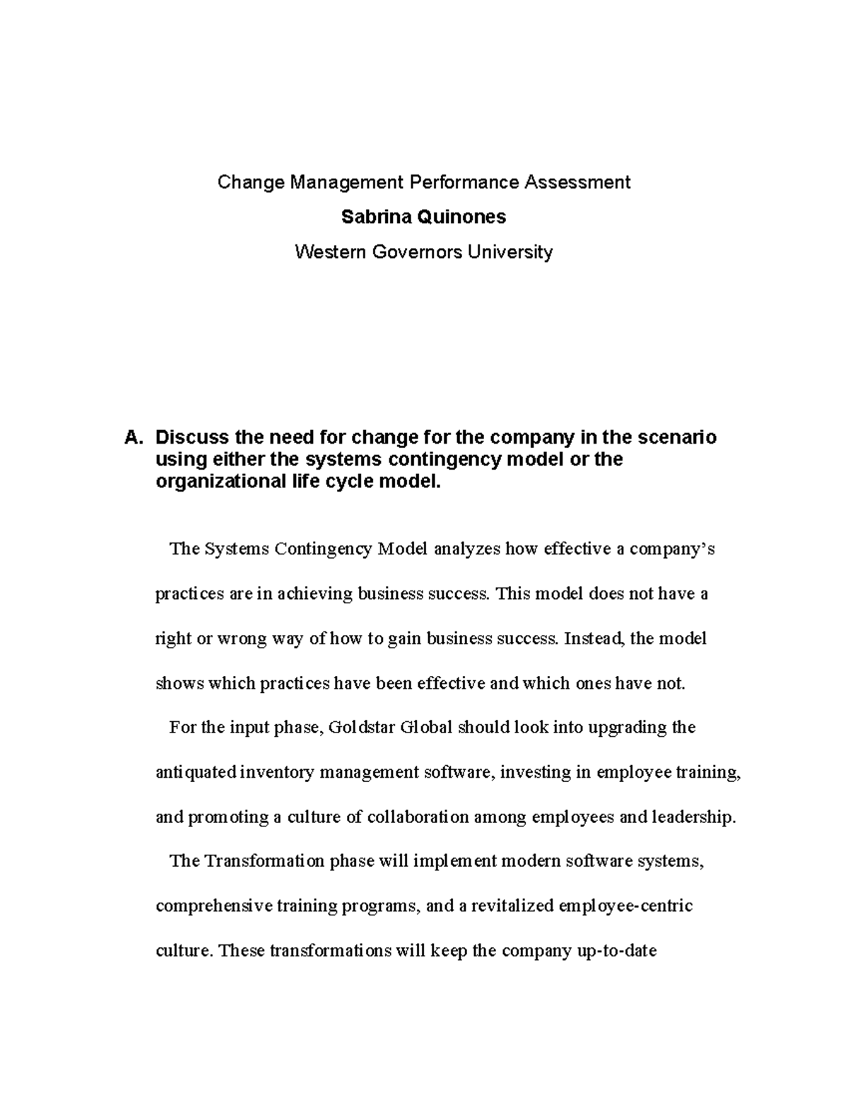 C721 Change Management - Change Management Performance Assessment ...