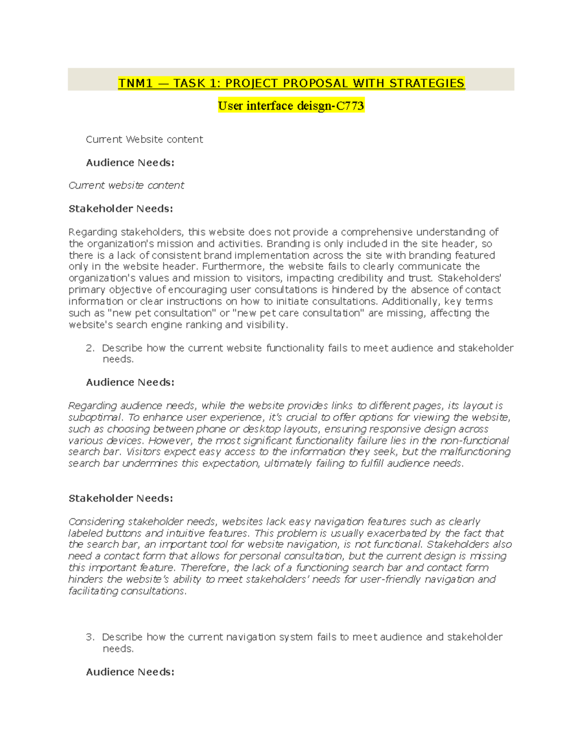 Project Proposal WITH Strategies - TNM1 — TASK 1: PROJECT PROPOSAL WITH STRATEGIES User ...