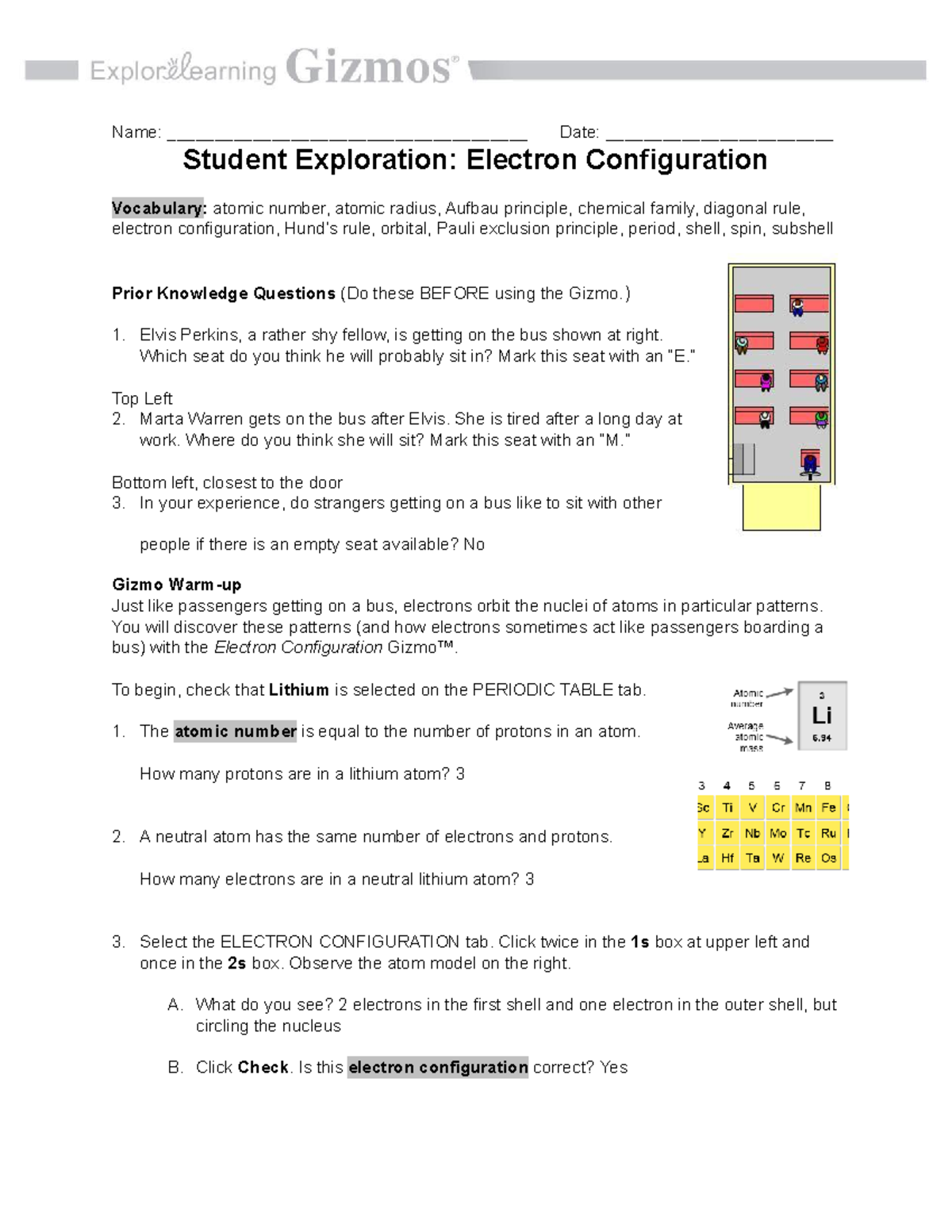 Electron Configuration Gizmo - Name ...