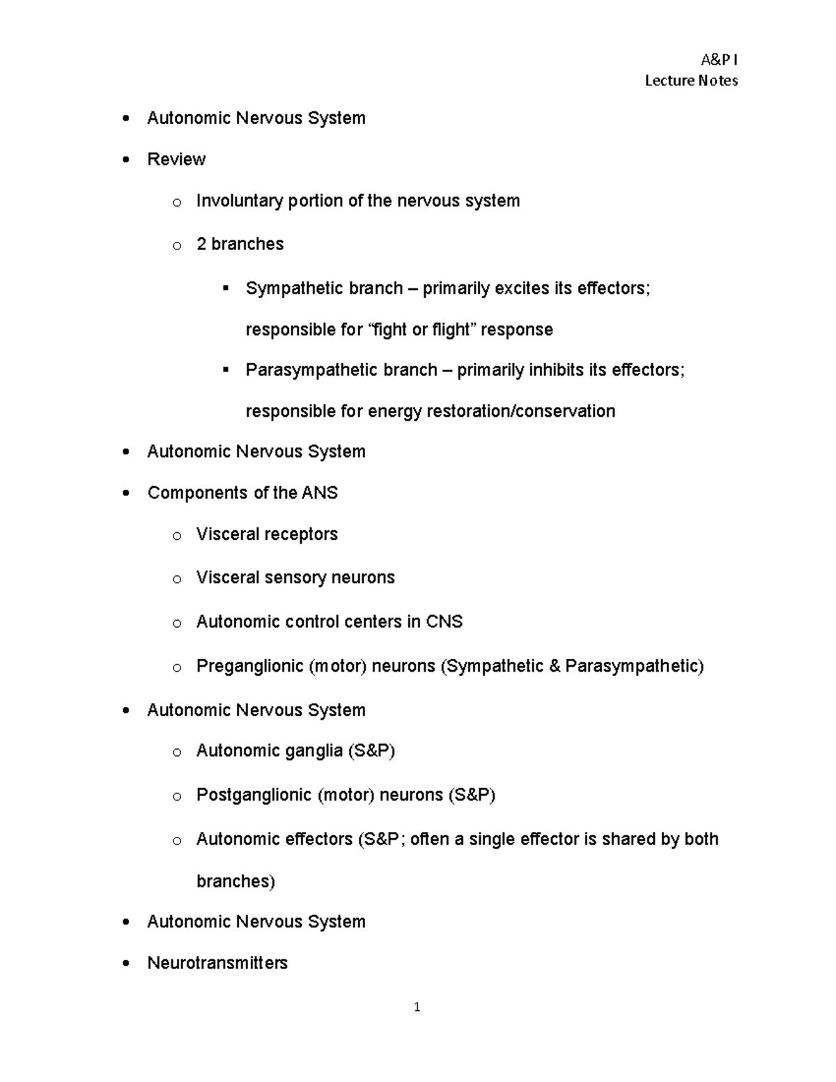 2021-Anatomy-Physioogy-I-Autonomic Nervous system-Lecture-Notes ...