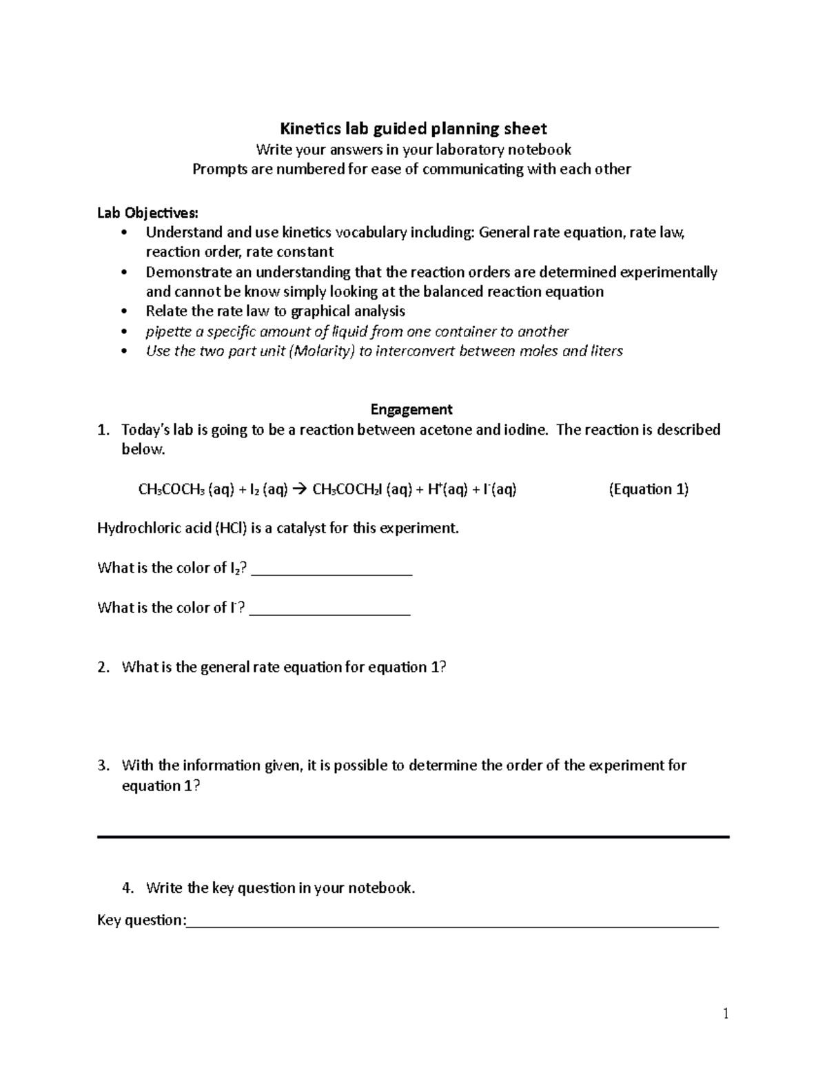 9 Kinetics - Kinetics lab guided planning sheet Write your answers in ...