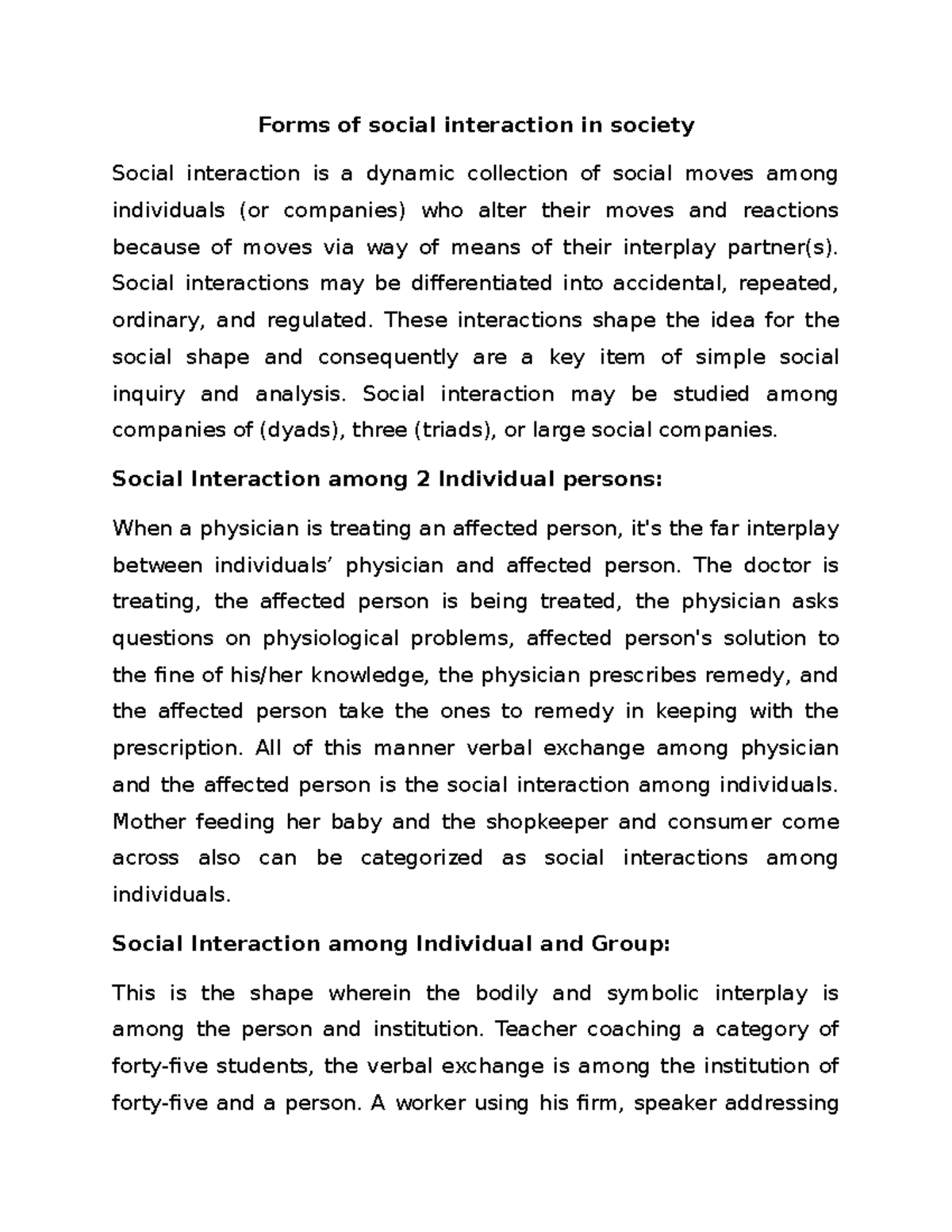 Social interactions - Course materials - Forms of social interaction in ...