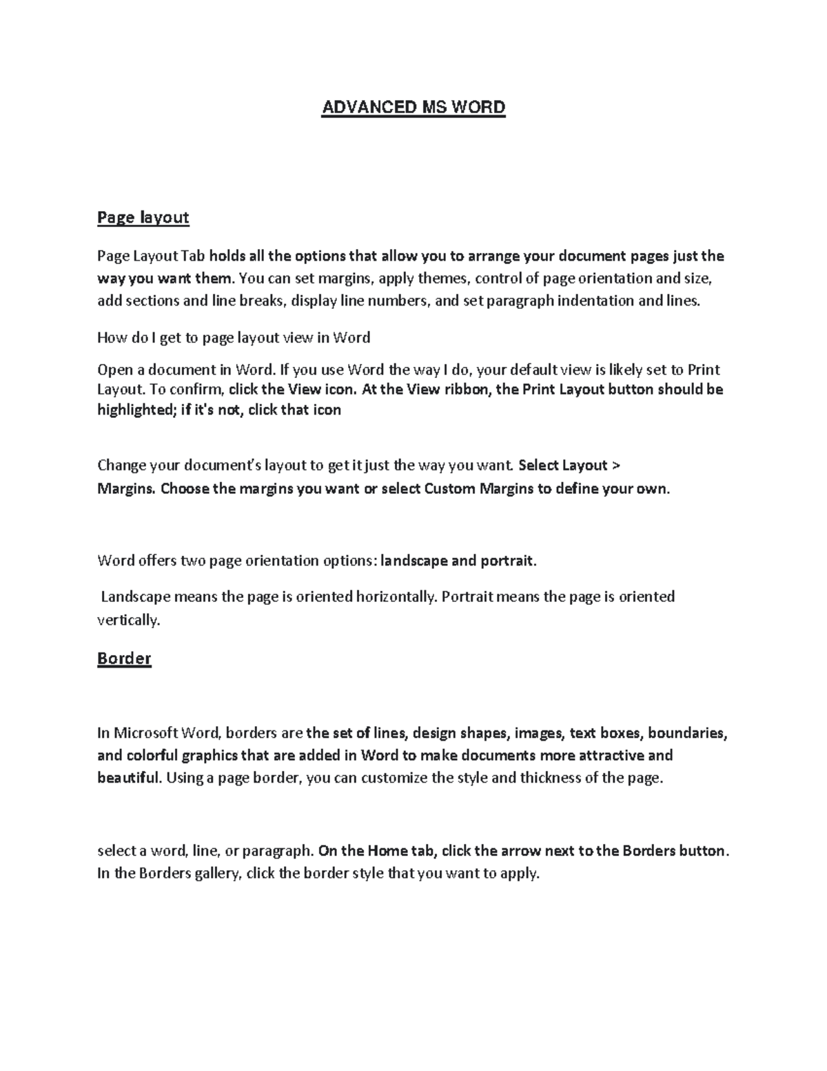 Ilovepdf merged - This is IT basics - ADVANCED MS WORD Page layout Page ...