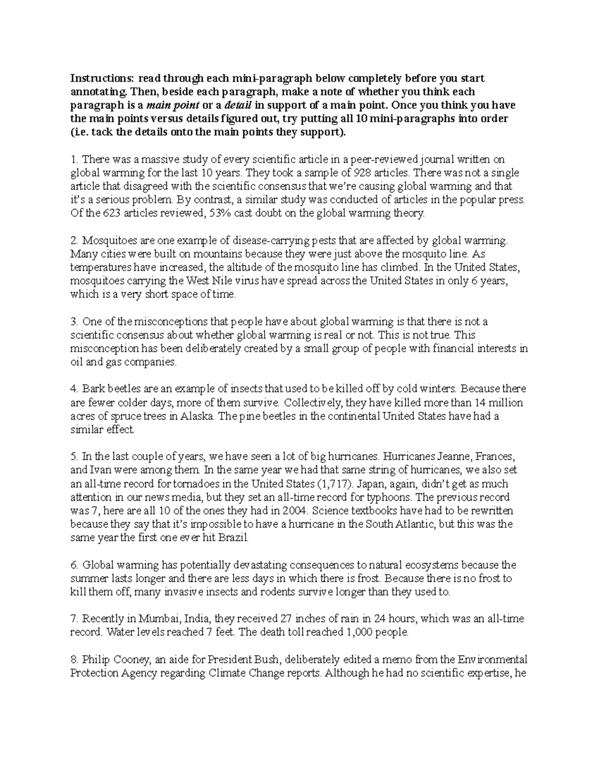 Week 2 - Summary Activity - Instructions: read through each mini ...