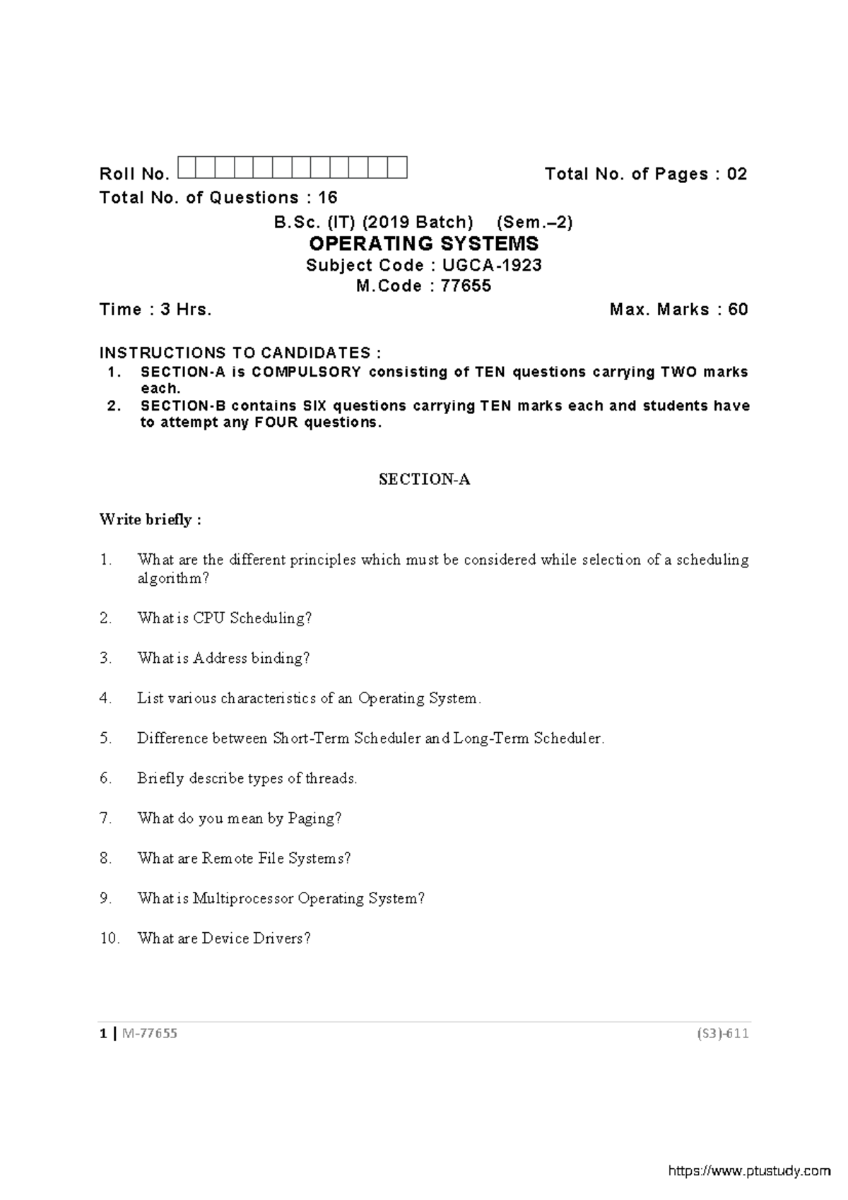 Bsc 2 sem it operating systems 77655 dec 2020 - 1 | M- 77655 (S3)- 611 ...