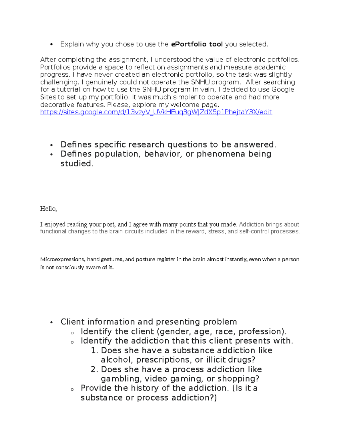 E-portfolio Set Up - Set up - Explain why you chose to use the ...