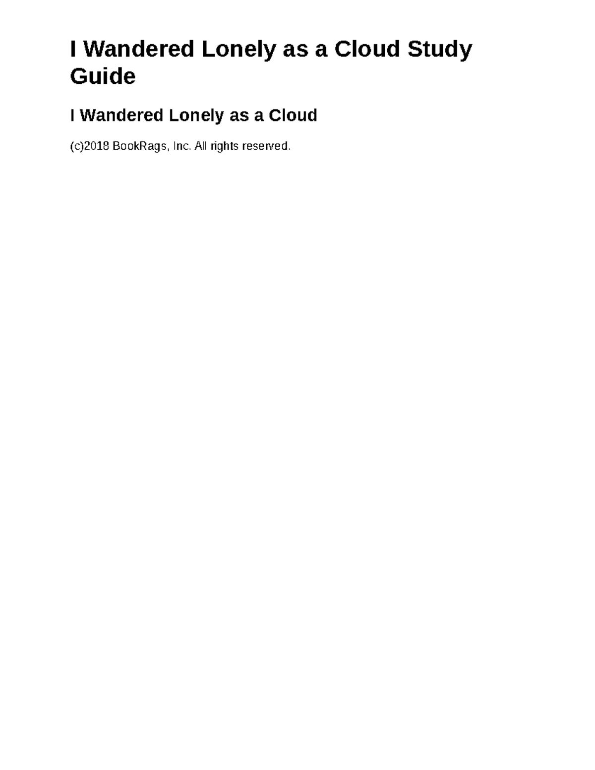 I wandered lonely as a cloud - I Wandered Lonely as a Cloud Study Guide ...