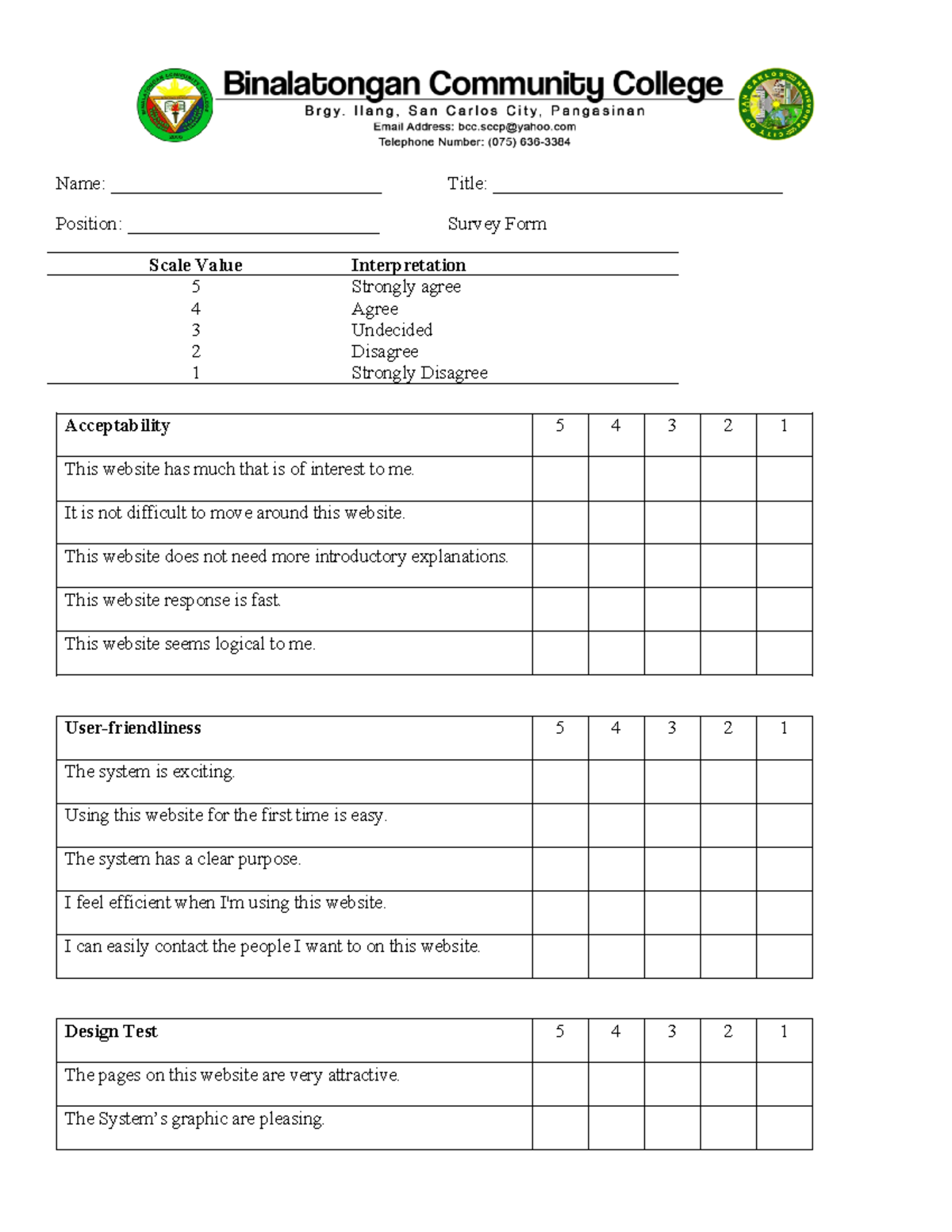 Sample-Survey (3 - Summary Bachelor of Science in Information ...