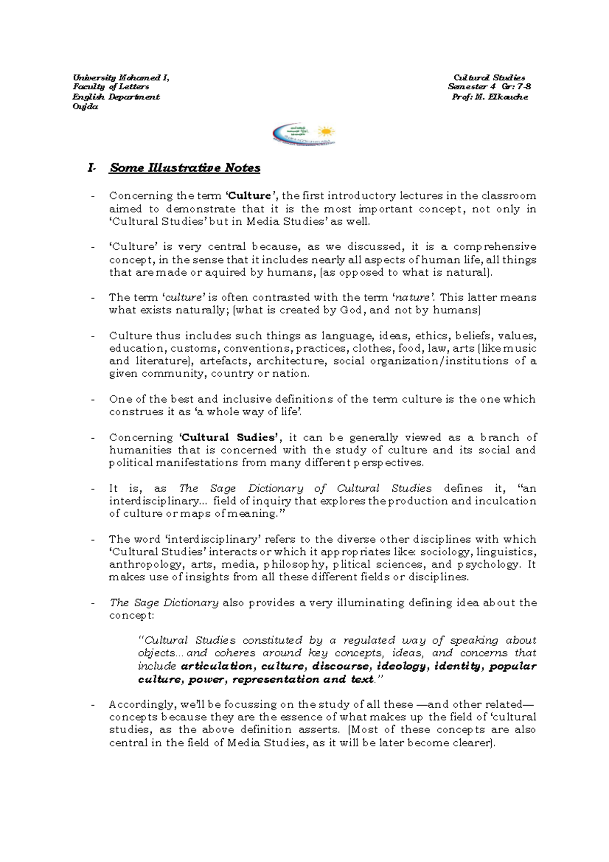 Cultural-Studies - University Mohamed I, Cultural Studies Faculty of ...