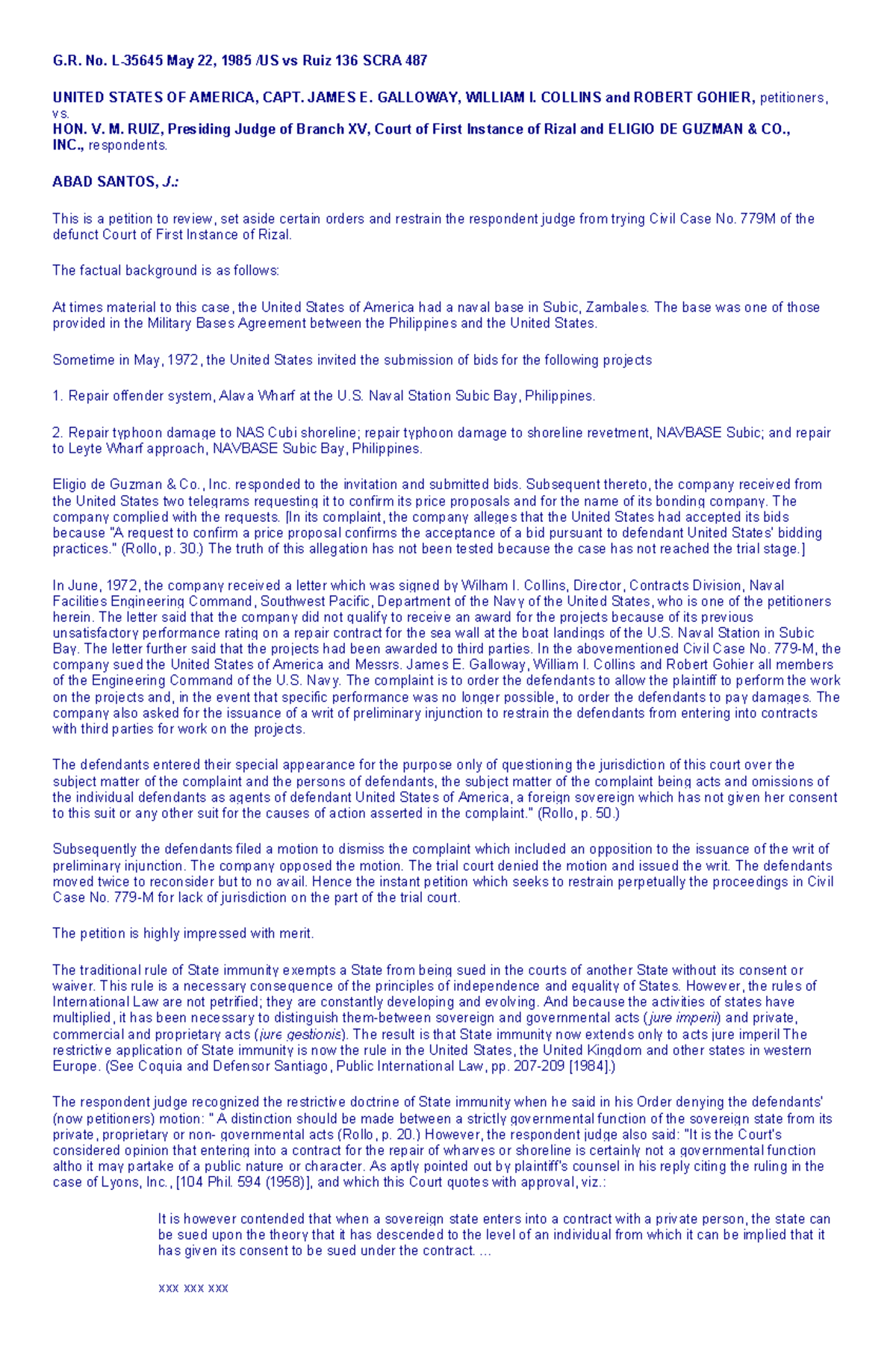 Cases IR - dwqd - G. No. L-35645 May 22, 1985 /US vs Ruiz 136 SCRA 487 ...