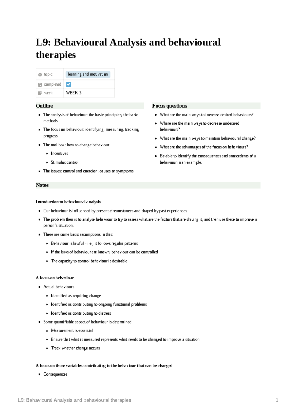 L9 Behavioural Analysis and behavioural therapies - L9: Behavioural ...