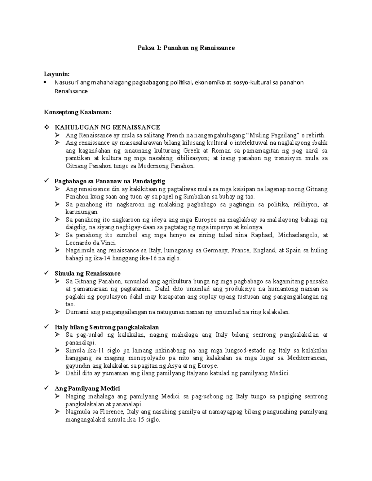Paksa 1- Panahon ng Renaissance - Paksa 1: Panahon ng Renaissance ...