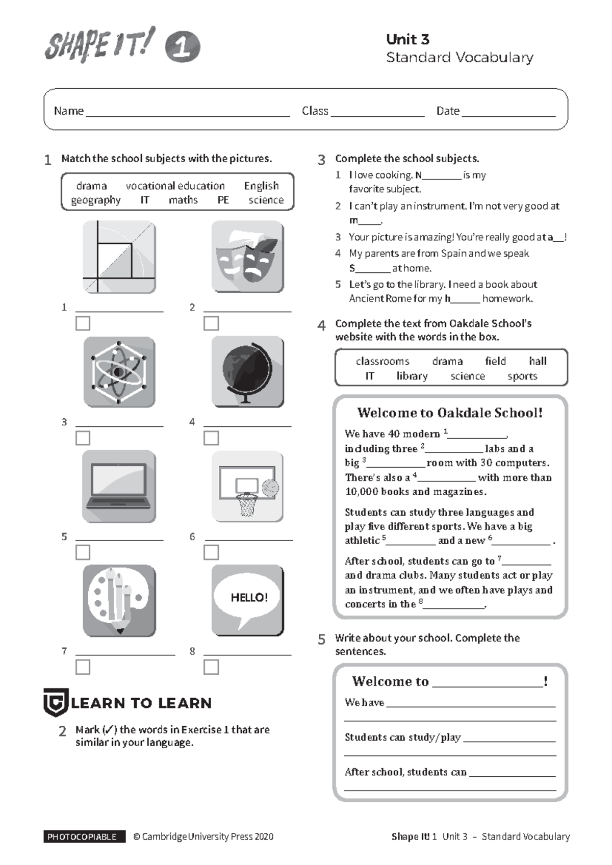 Vocabulary Standard Unit3 Without Answers - PHOTOCOPIABLE © Cambridge ...