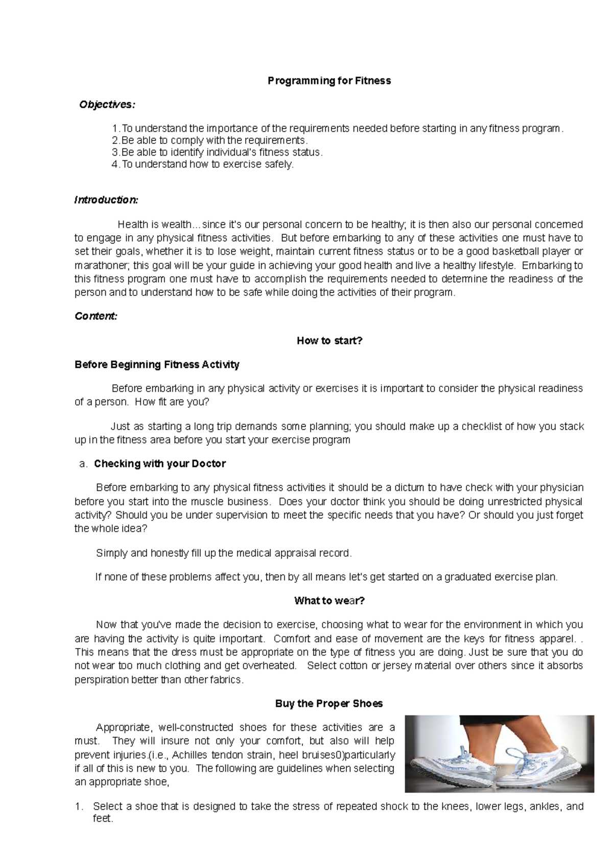 Programming for Fitness 2022 - Programming for Fitness Objectives: 1 understand the importance ...