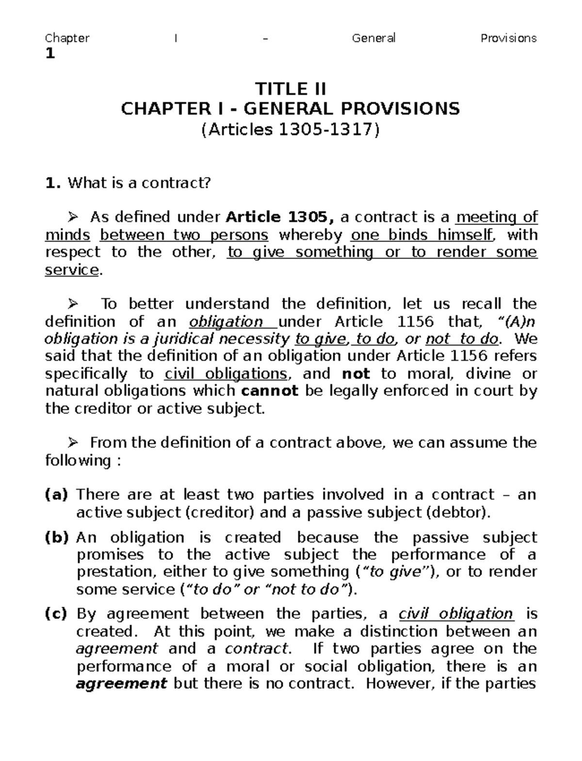 104617233 Chapter 1 General Provisions on Contracts Arts 1305 1317 ...