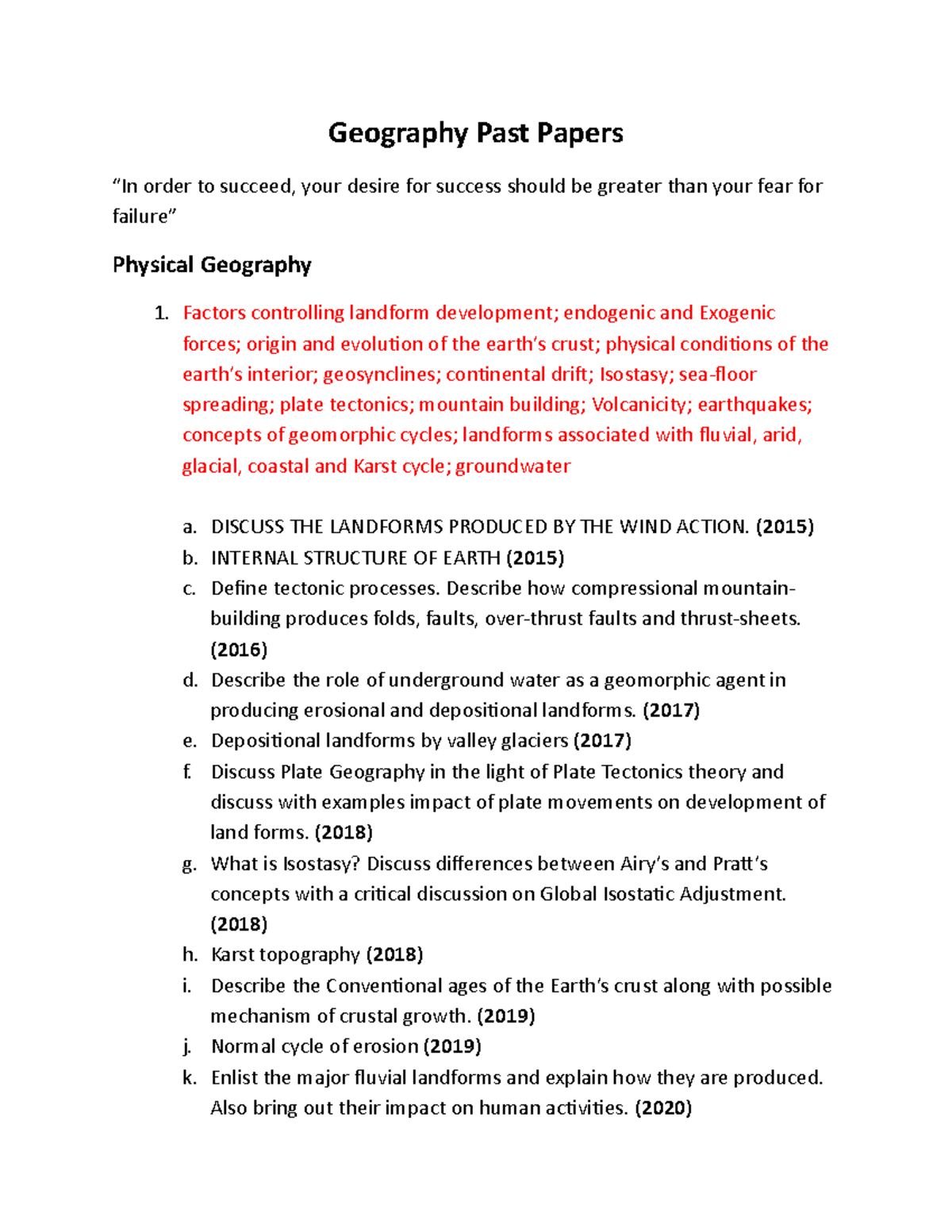 Geography Past Papers - Geography Past Papers “In order to succeed ...