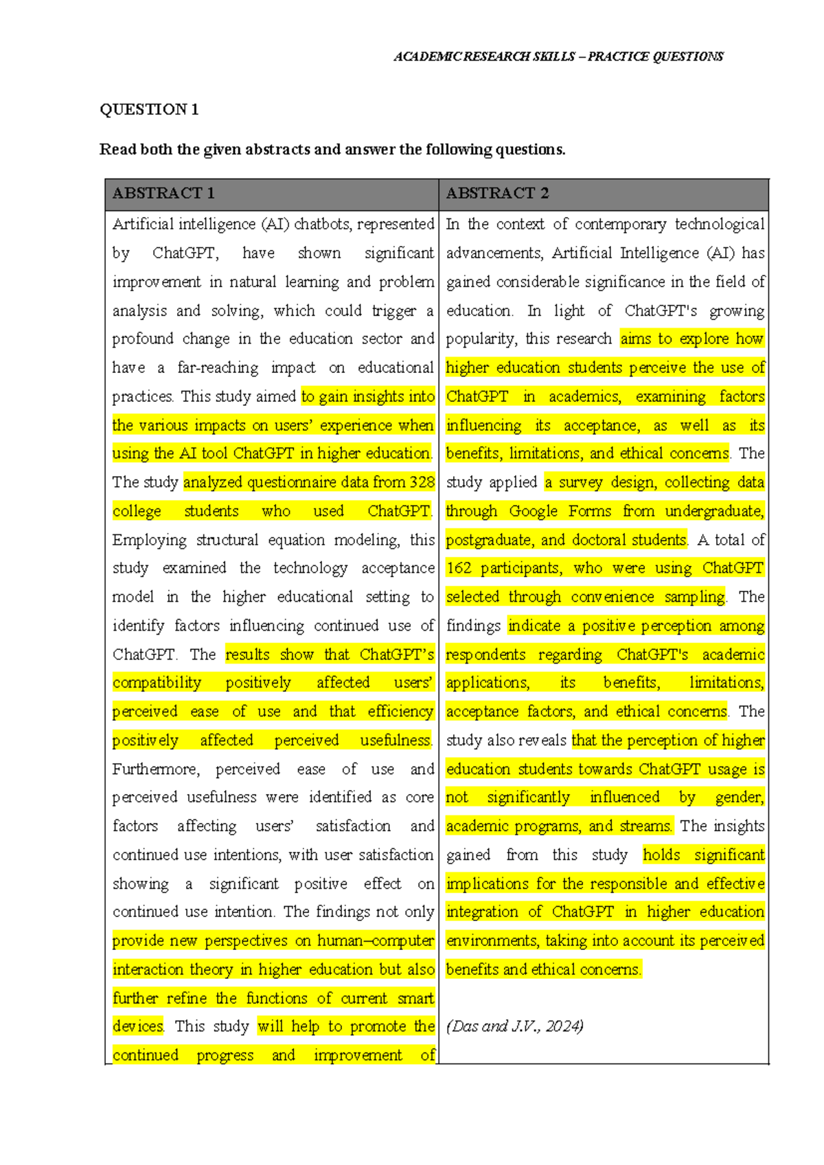 WEEK 10 Revision - abstract - QUESTION 1 Read both the given abstracts ...