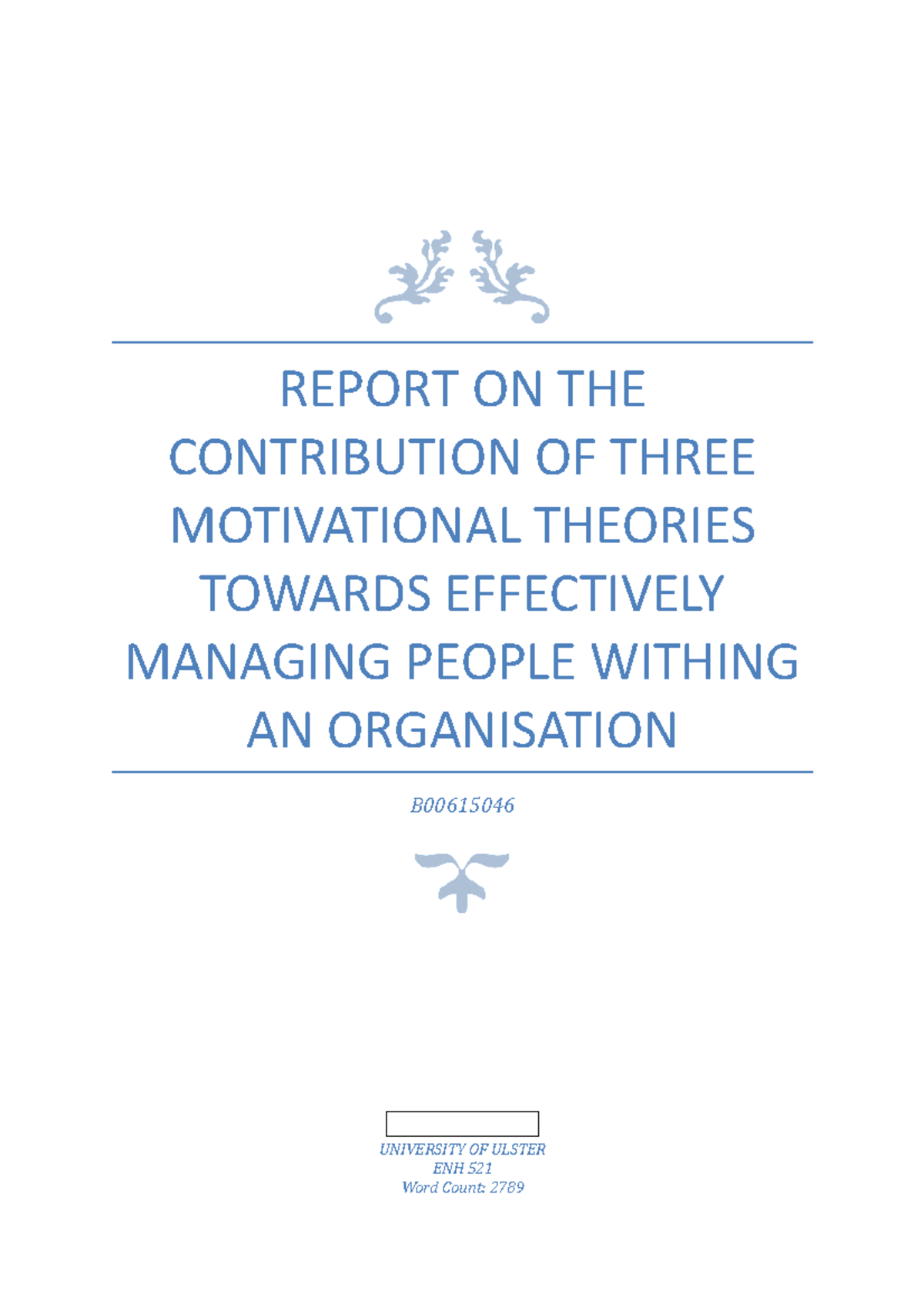 Joanna- motivational theory report - REPORT ON THE CONTRIBUTION OF ...